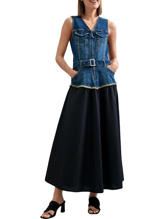 DESIGUAL Desigual Denim Vest Midi Dress with Belt